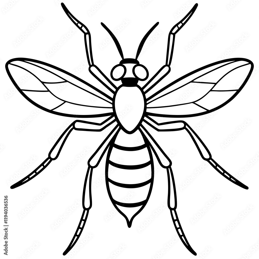 Cute Silhouette of a Mosquito line art vector cartoon illustration ...