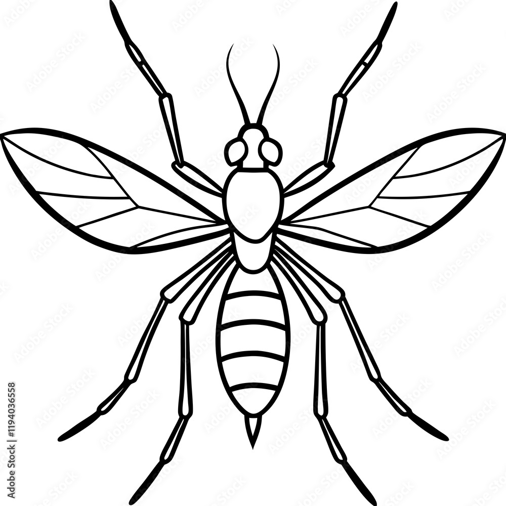 Cute Silhouette of a Mosquito line art vector cartoon illustration ...