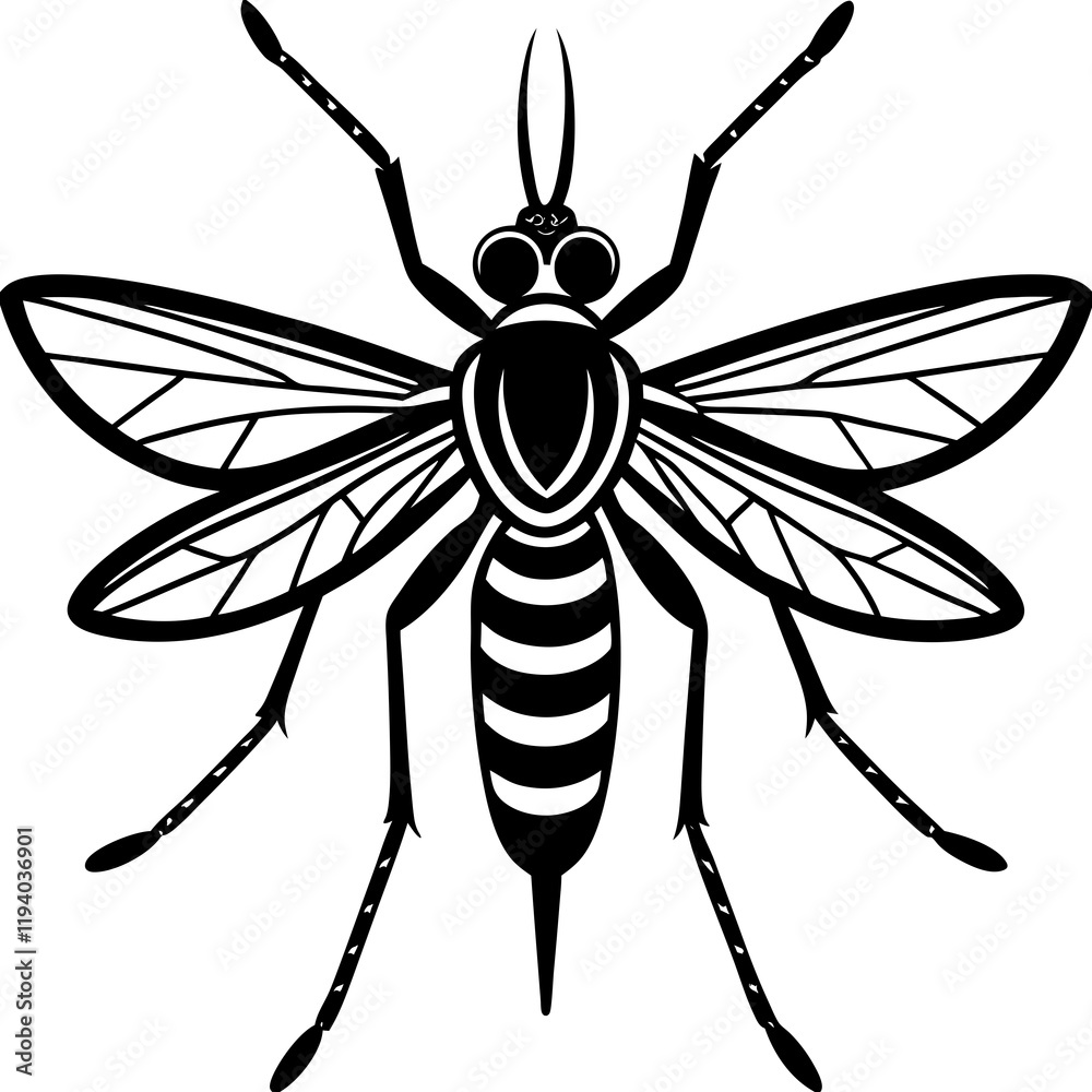 Cute Silhouette of a Mosquito line art vector cartoon illustration ...