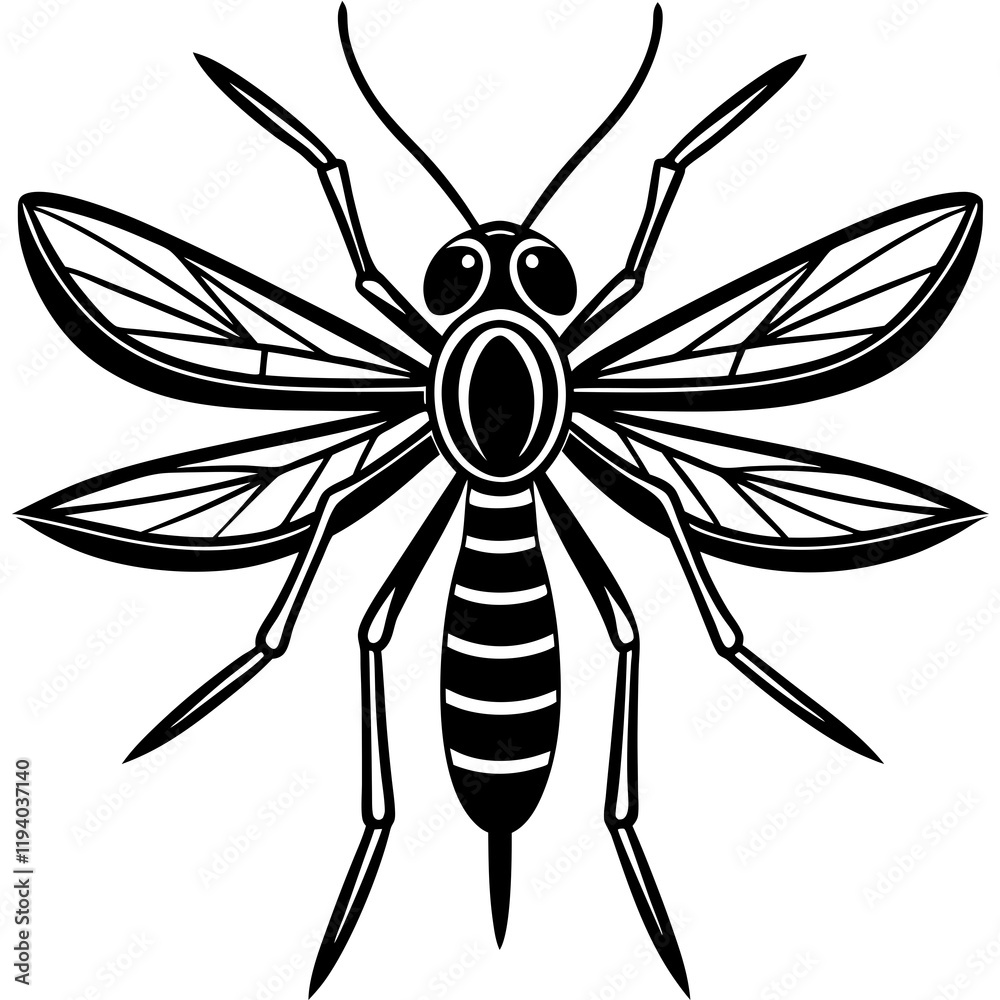 Cute Silhouette of a Mosquito line art vector cartoon illustration ...