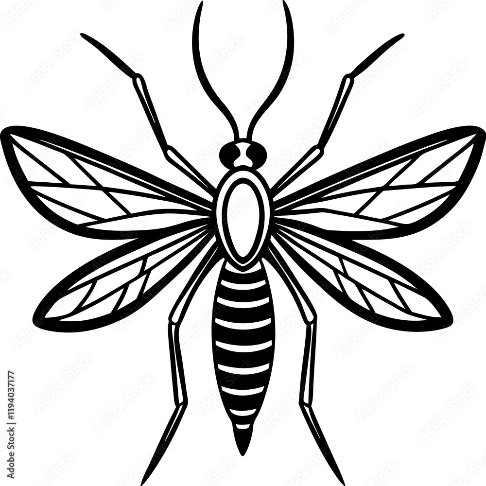 Cute Silhouette of a Mosquito line art vector cartoon illustration ...
