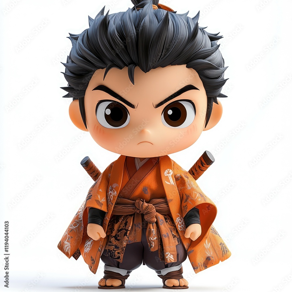 Chibi Samurai: A 3D Render of an Adorable Anime Warrior in Traditional ...