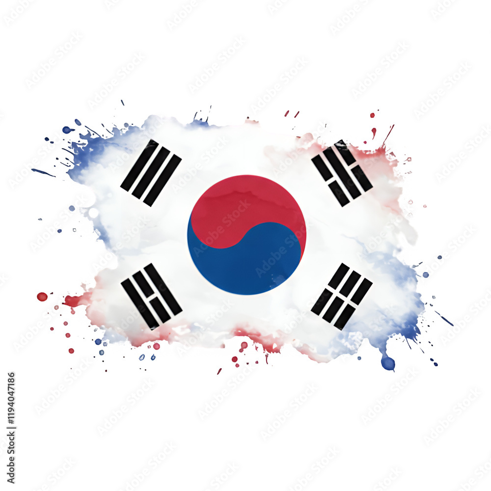 Abstract Watercolor South Korea Flag Design Patriotic Ink Splatter ...