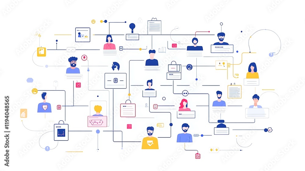 Professional organization chart design with employees connected through ...