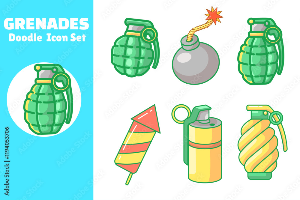 set of grenade bomb doodle vector collection Stock Vector | Adobe Stock