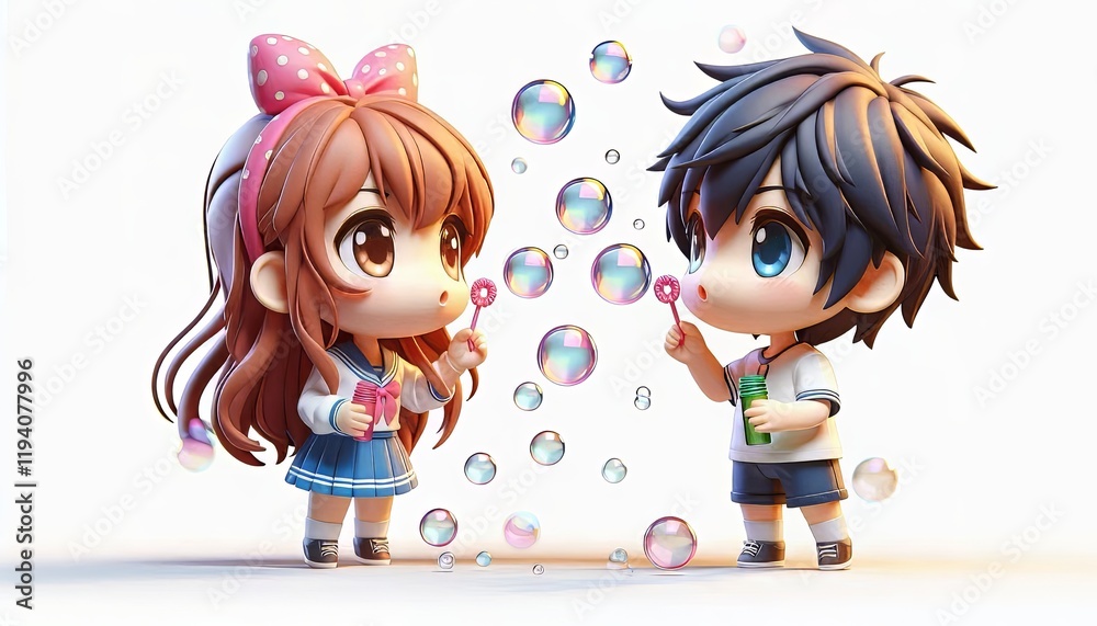 smooth d render with rounded edges raytracing of kawaii chibi anime ...