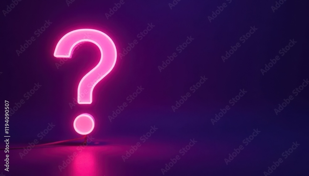 Flickering neon question mark on dark purple background, blinking ...
