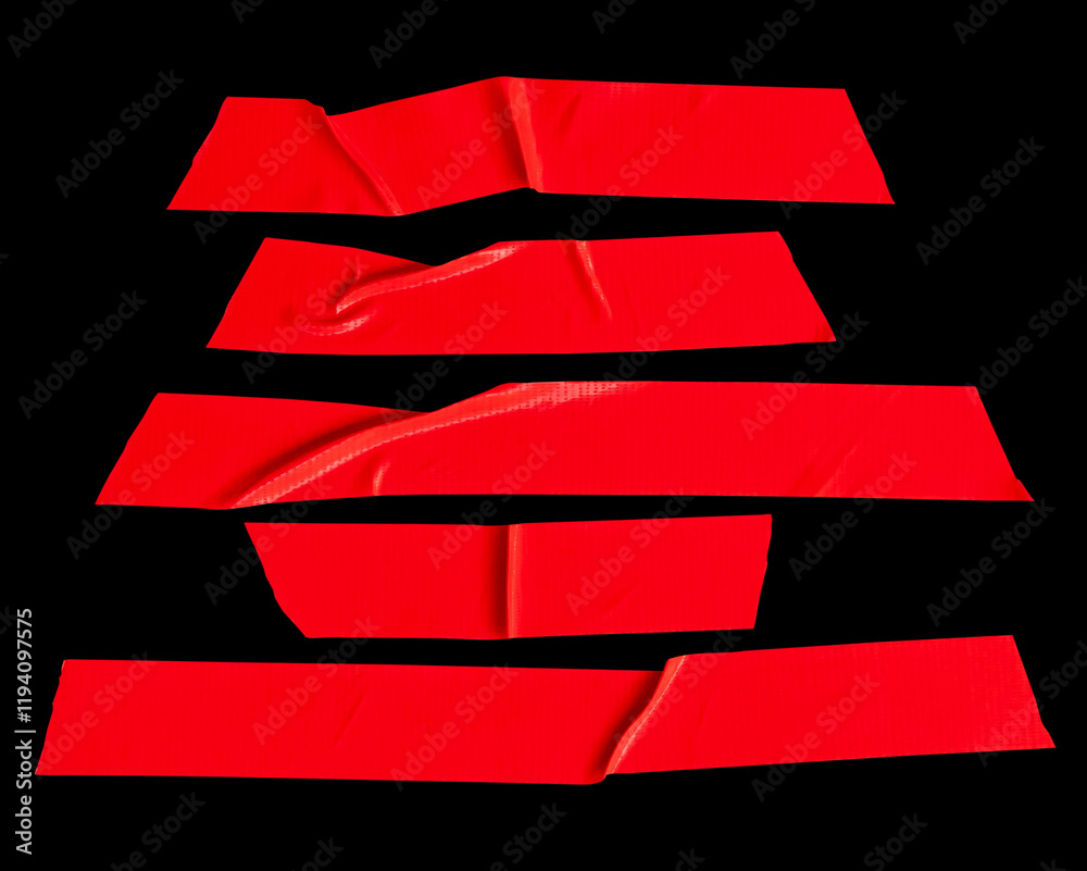 Top view set of wrinkled red scotch tape or adhesive vinyl tape in ...