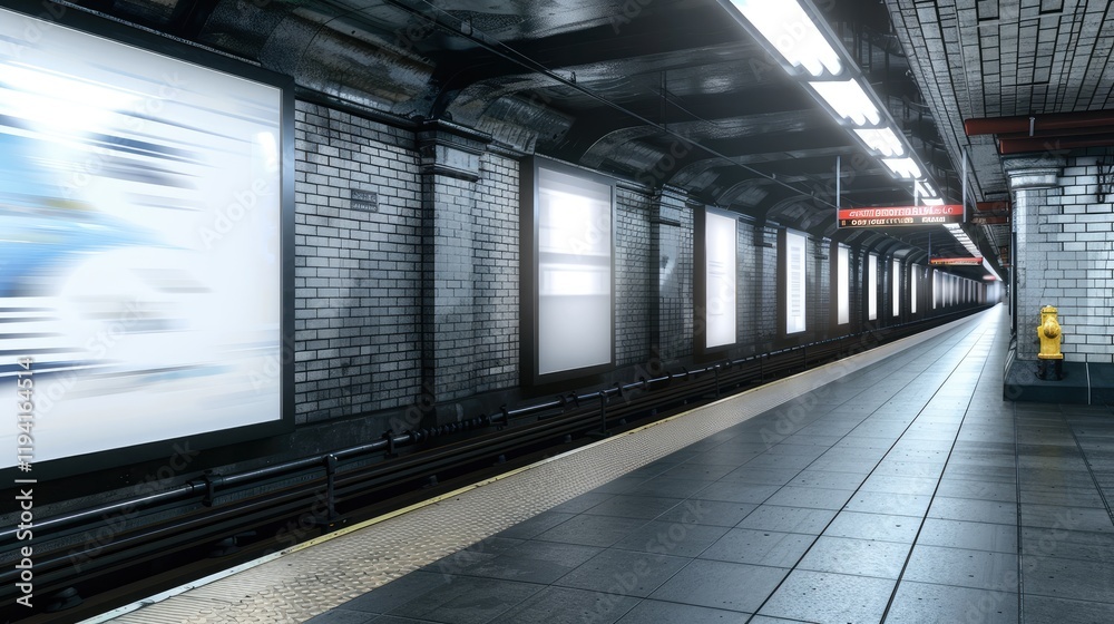 Mock up Poster media template Ads display in NYC Train Subway Station ...
