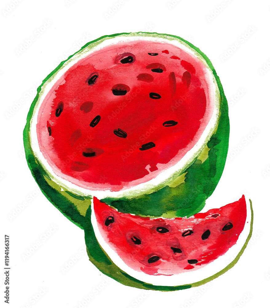 Hand drawn watercolor sketch of a watermelon Stock Illustration | Adobe ...