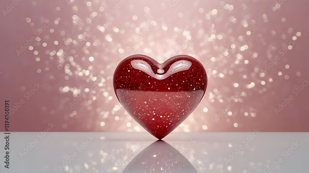 red heart with a reflective surface, floating against a gradient ...