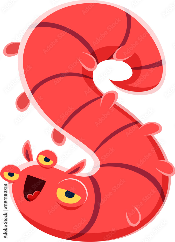 Halloween font letter S funny monster character. Silly horror worm ...