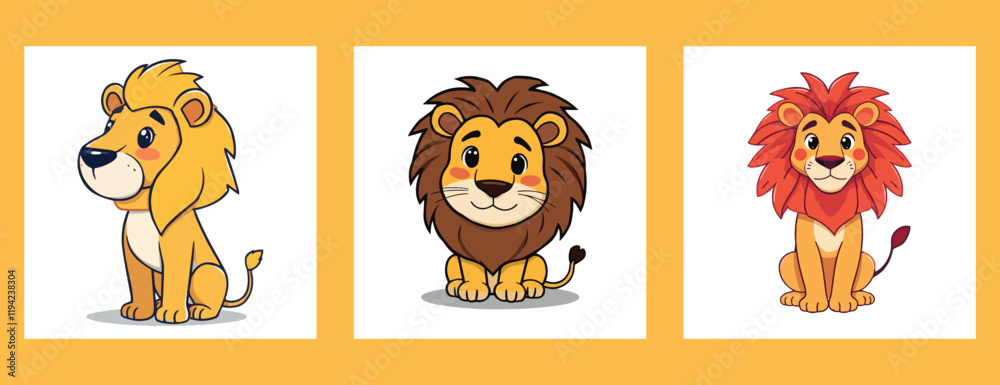 Three lions vector illustration clip art set of lion isolated on white ...
