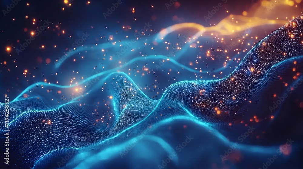 Abstract depiction of a neural network with glowing blue and orange ... Abstract depiction of a neural network with glowing blue and orange ...