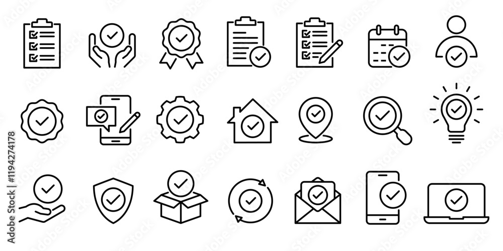 Checkmark icon set. Check mark icons. Checklist, survey, agreement, arrow, approved, correct ...