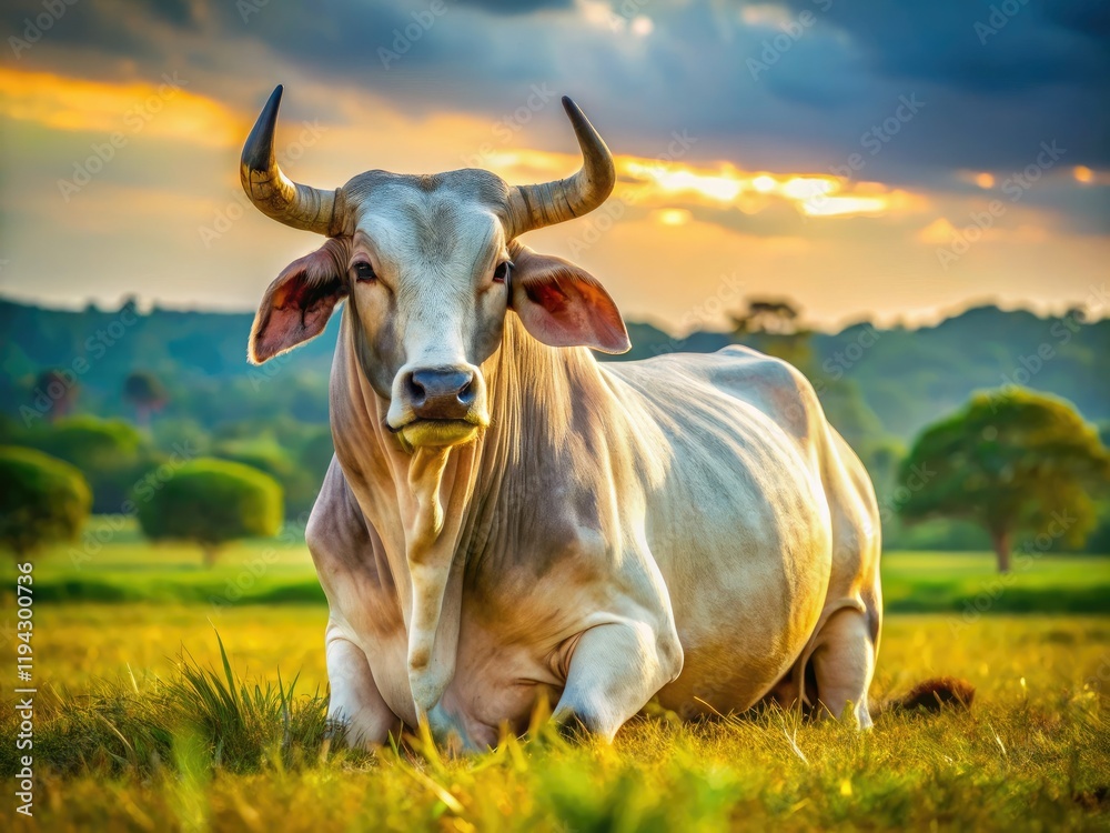 Kneeling Brahma bull: a powerful, sacred image showcasing majestic ...