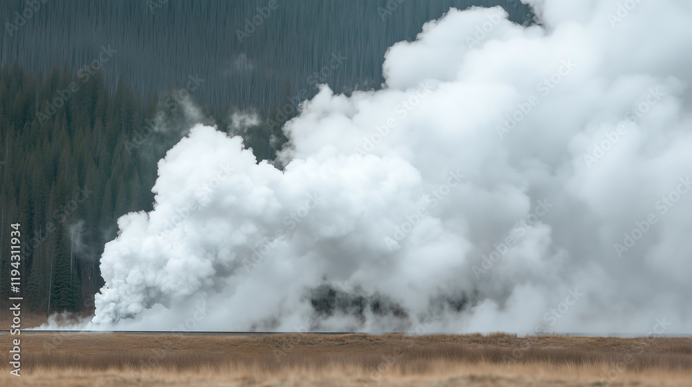 Geyser Eruption: A powerful geyser erupts, sending a towering plume of ...