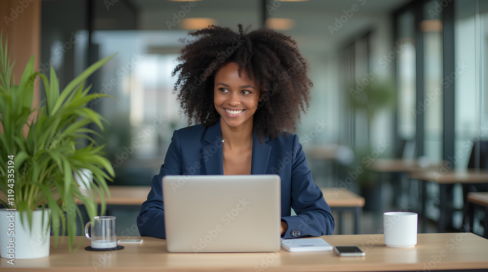 Busy young business woman executive using laptop in office. Smiling ...