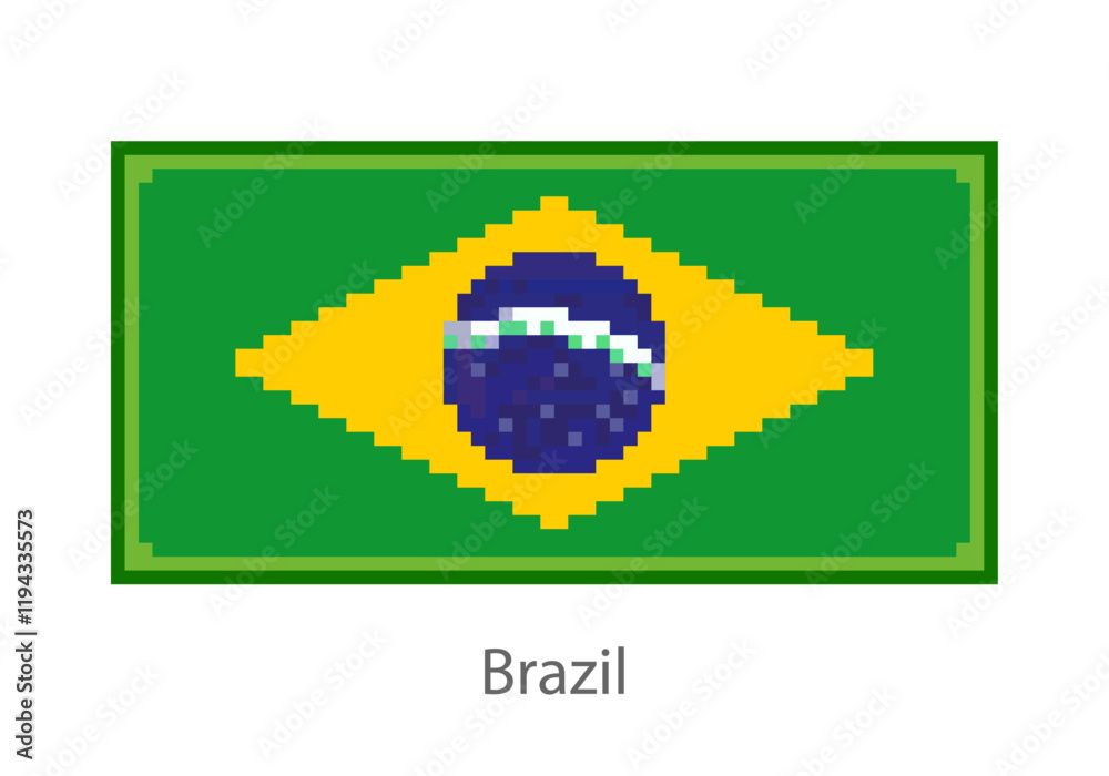 Vector illustration of the Brazil in pixel art or mosaic style on white ...