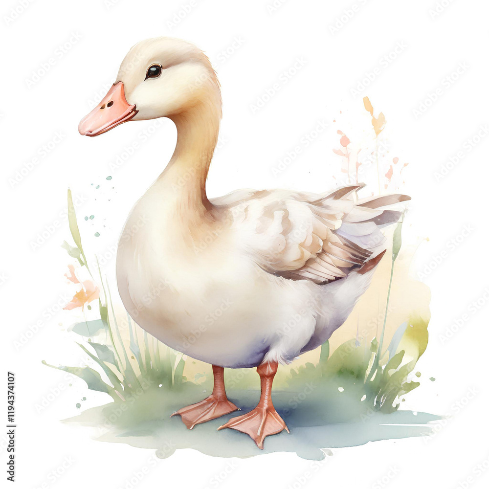 Cartoon watercolor duck clip art on white background Stock Illustration ...