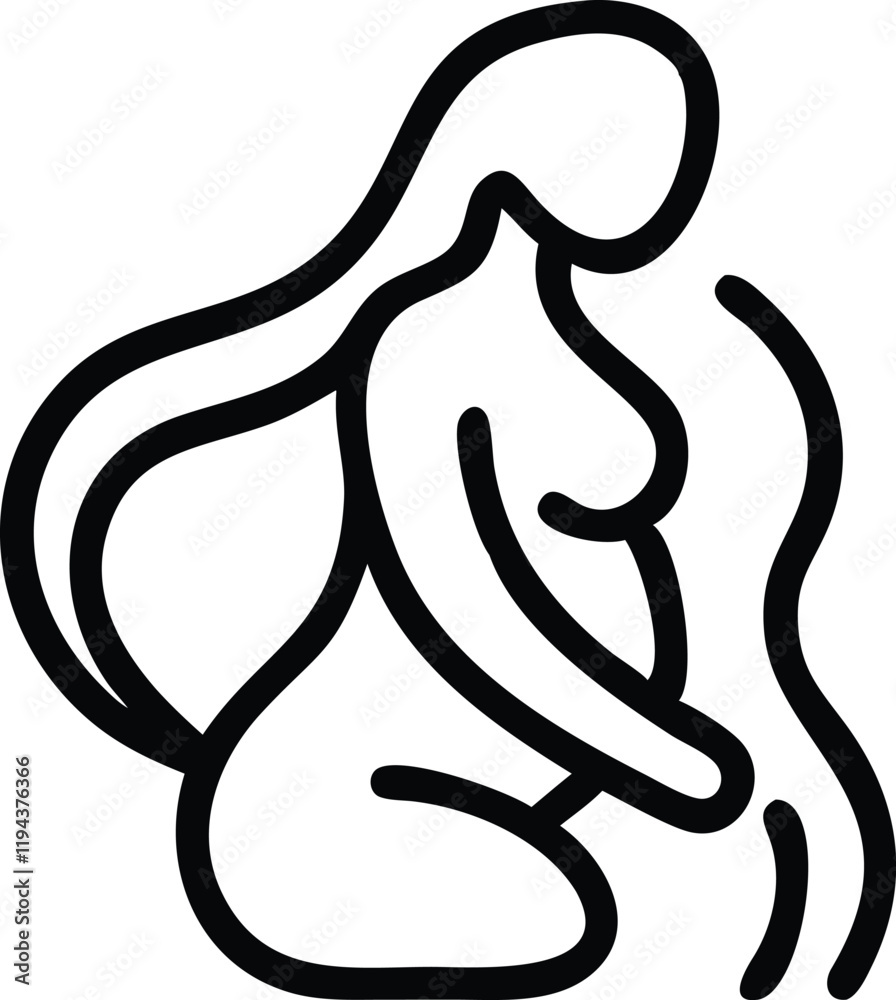 Minimalist line drawing, female silhouette, pregnant woman, curved ...