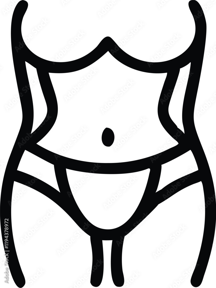 Minimalist line drawing, female torso, abstract body shape, black and ...