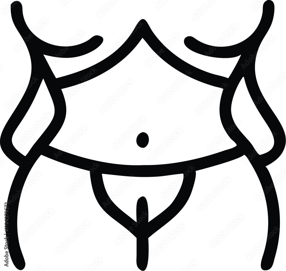 Minimalist line drawing, female torso, abstract human form, black and ...