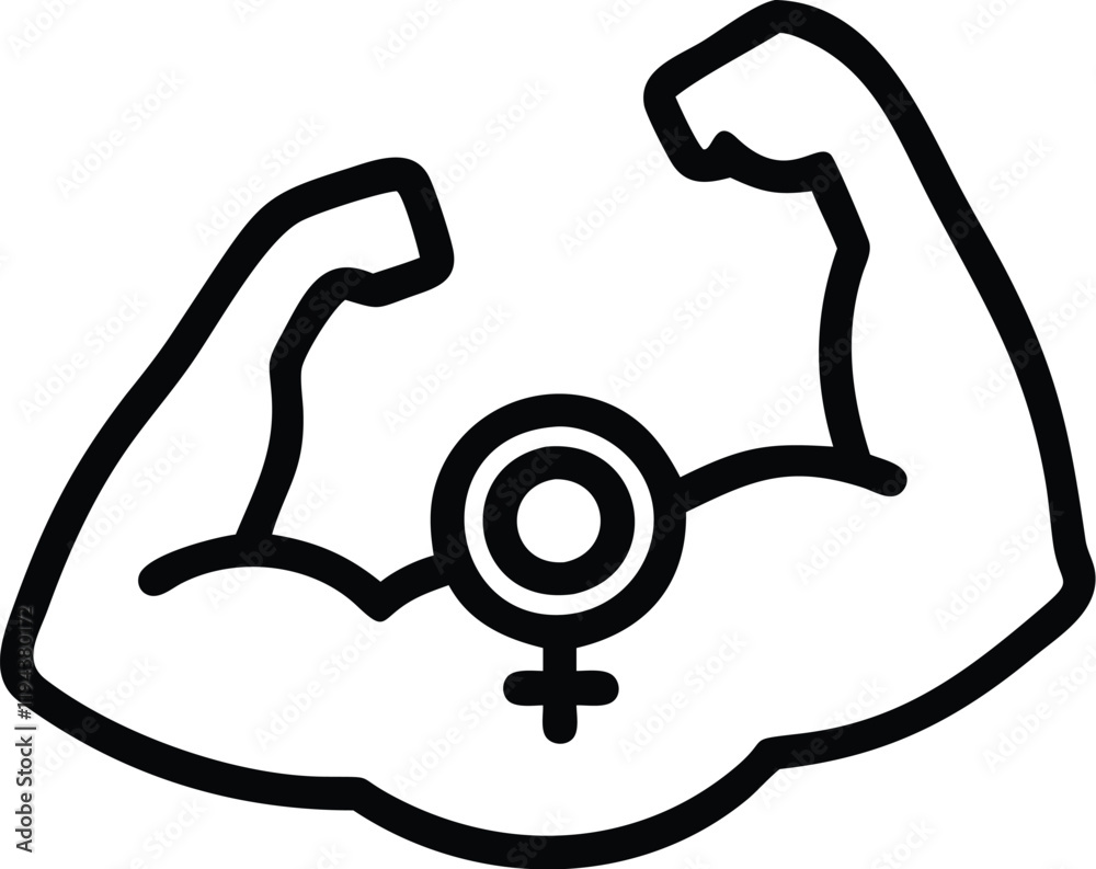 Strong female symbol, muscular arms flexing, female gender icon, black ...