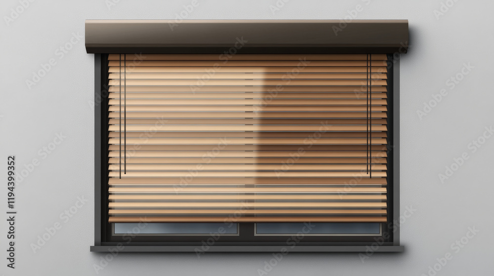 Plastic window with wooden rolling shutter isolated on transparent ...