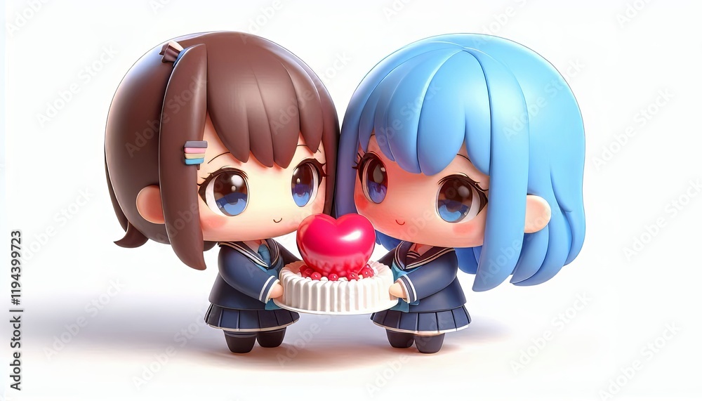 smooth d render with rounded edges raytracing of kawaii chibi anime ...