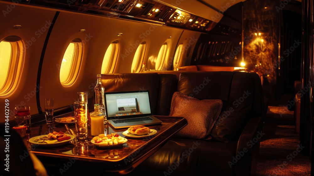 Private jet plane interior, luxury airplane cabin inside view with cozy ...