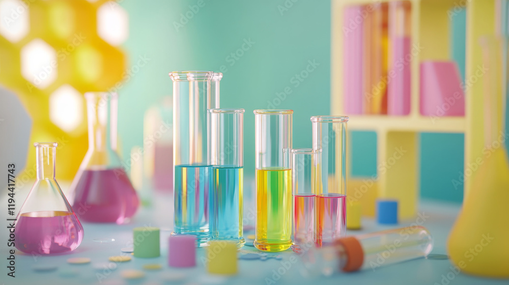 Chemical lab microscope and flasks set isolated on background. Vector ...