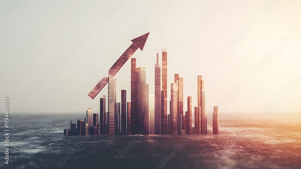 growth chart with bars gradually transforming into skyscrapers, with a ...