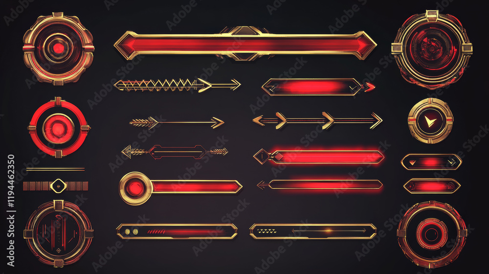 Red ui vector button animation for game interface cartoon set. Hover ...