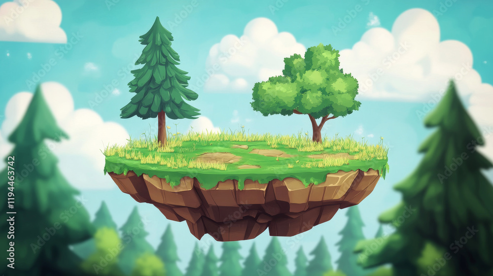 Cartoon 2d Vector Isolated Floating Platform Asset For Game Forest Background Scene For Ui