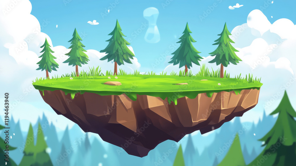 Cartoon 2d Vector Isolated Floating Platform Asset For Game Forest Background Scene For Ui