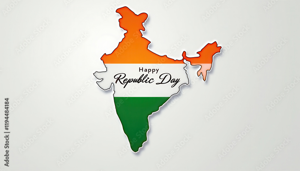 Minimalist Indian map outlined in tricolor with Happy Republic Day in ...