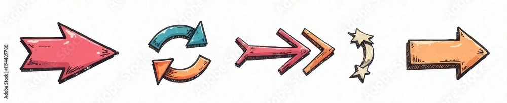 Hand-drawn arrow icons, various styles and angles, white background ...