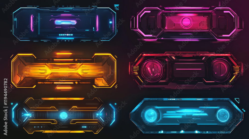 Neon avatar frames, futuristic glowing ski-fi borders, space hud round ...