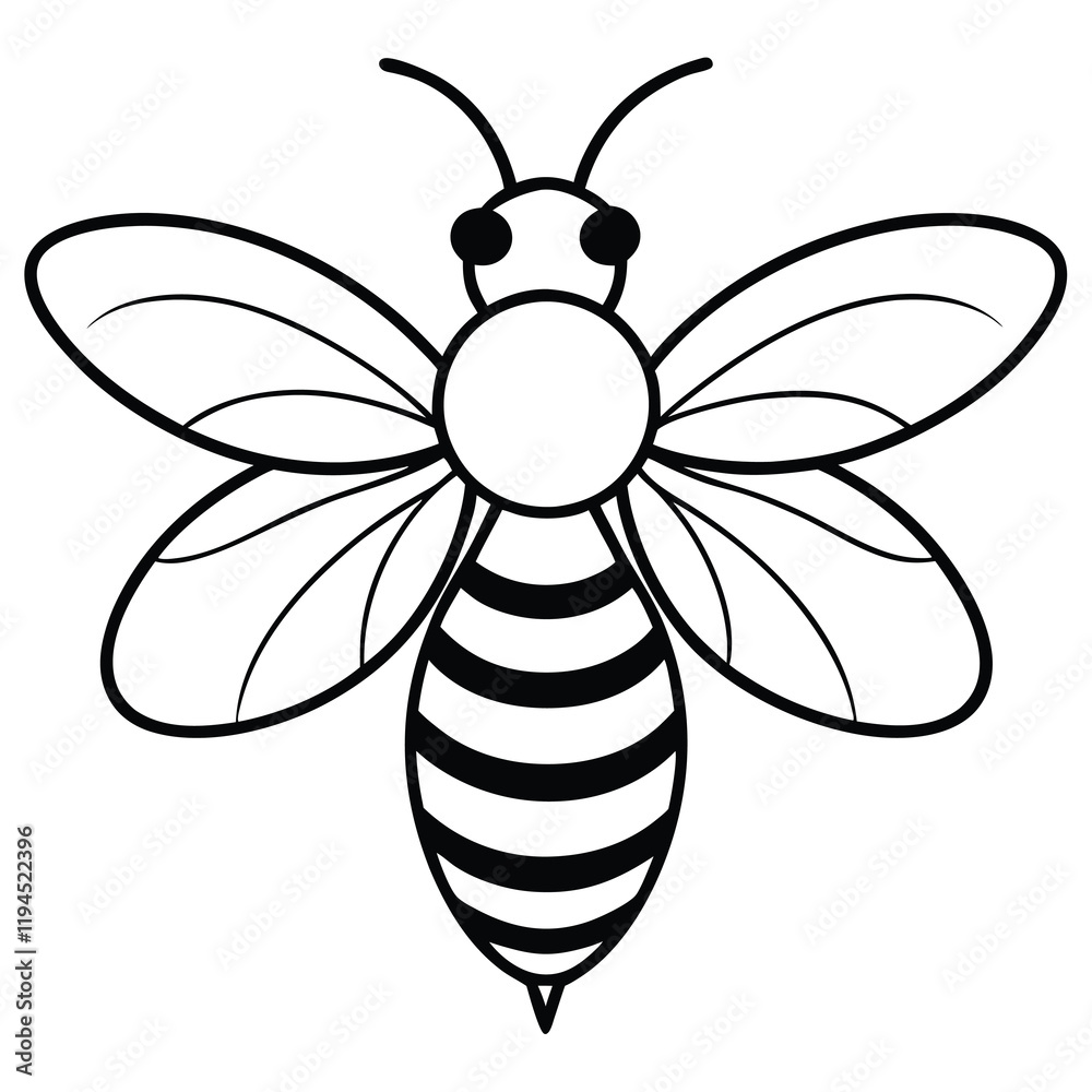 Cute bee flying black line art hand drawing coloring page for kids ...