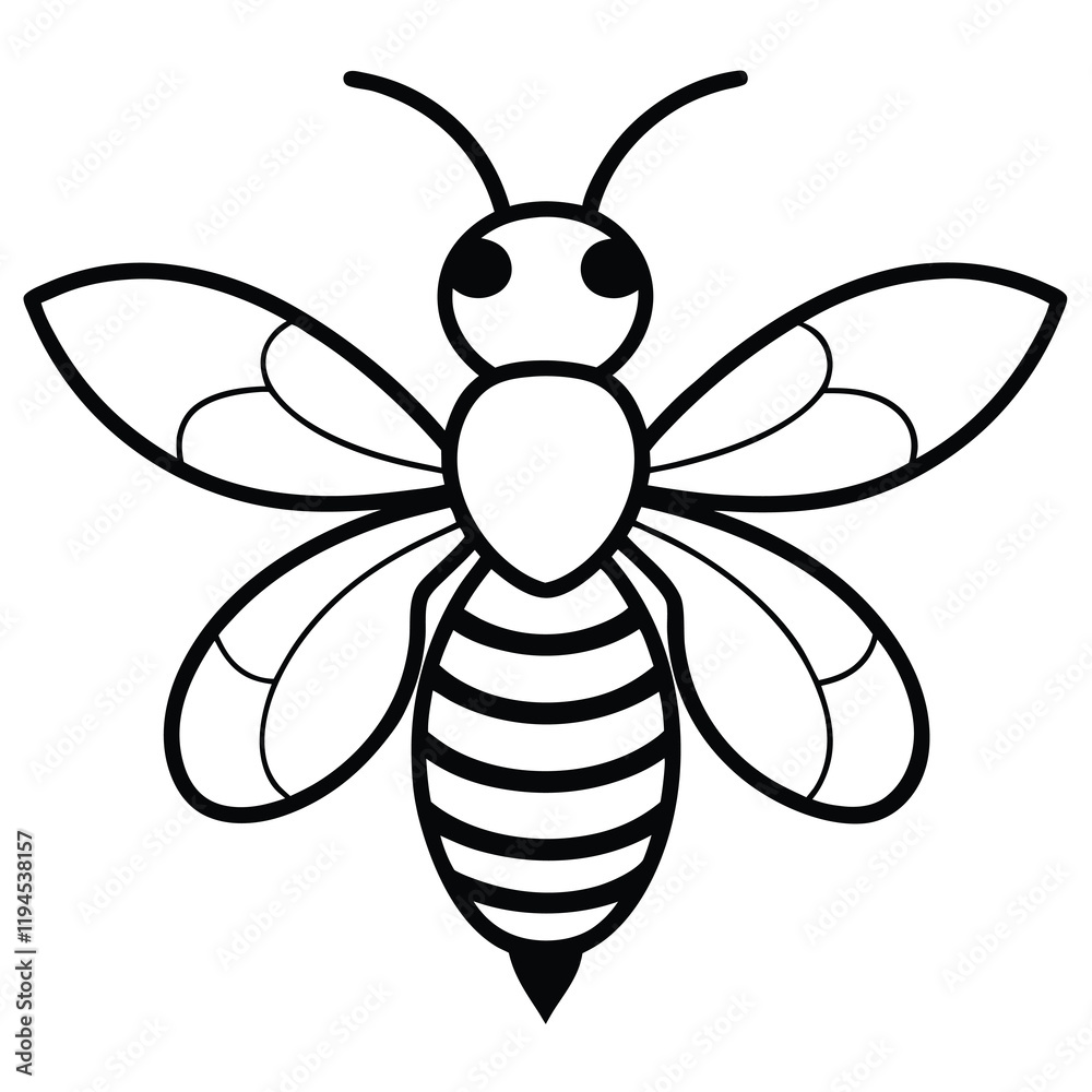 Cute bee flying black line art hand drawing coloring page for kids ...