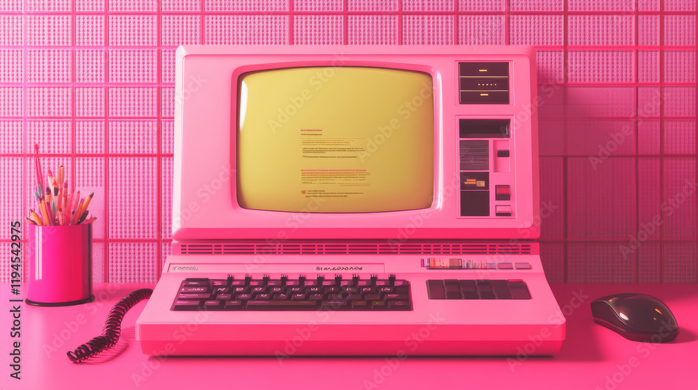 Retro computer interface, digital screen with windows, buttons, message frames. Desktop pc ...