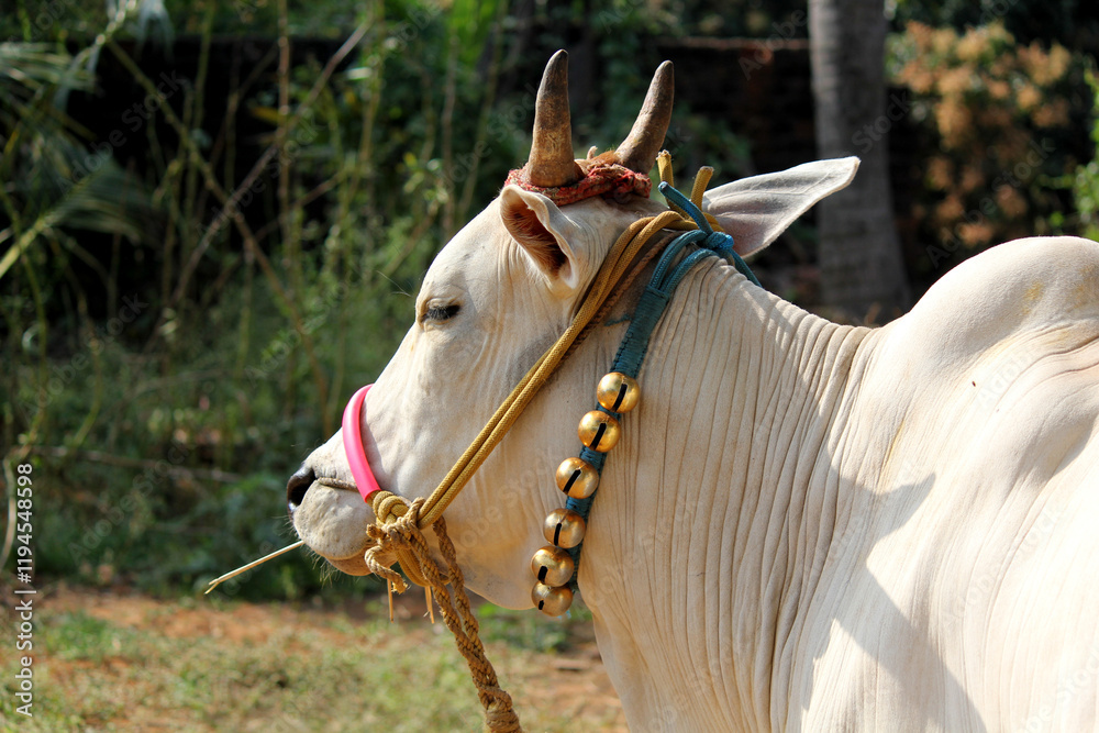 Happy Pongal religious traditional festival of south Indian cow with ...