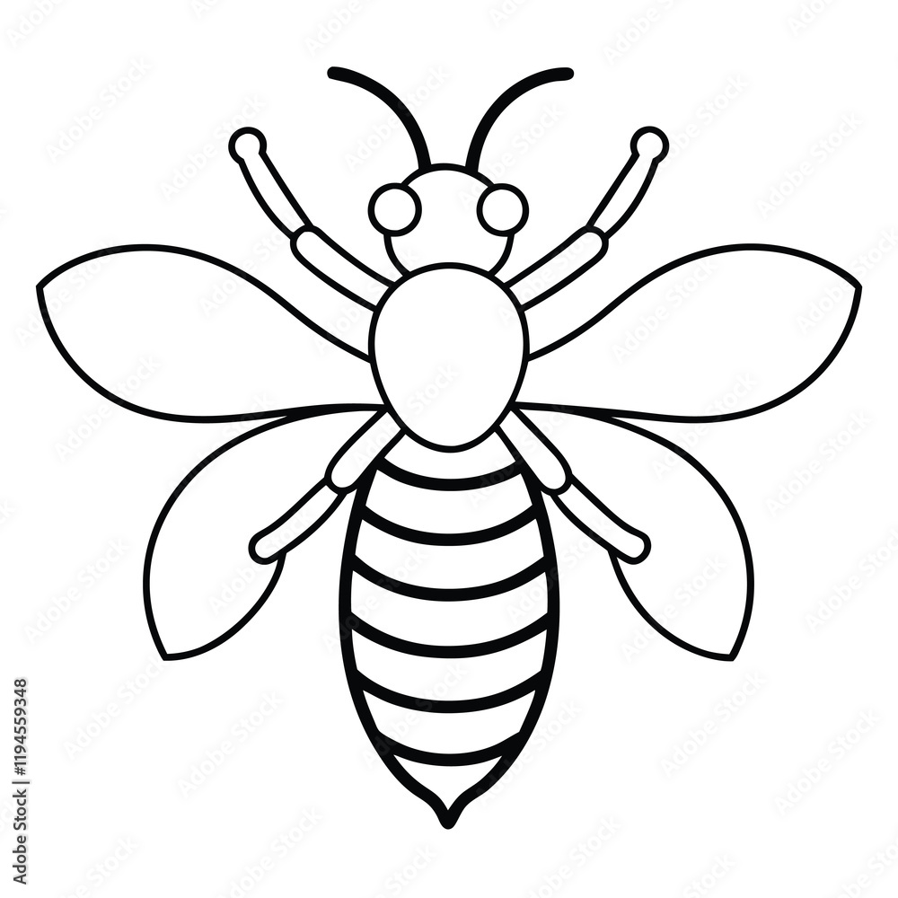 Cute bee flying black line art hand drawing coloring page for kids ...