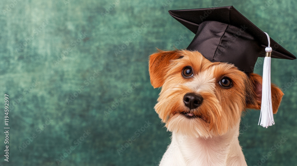 Graduation dog wearing cap, celebrating achievement with proud ...