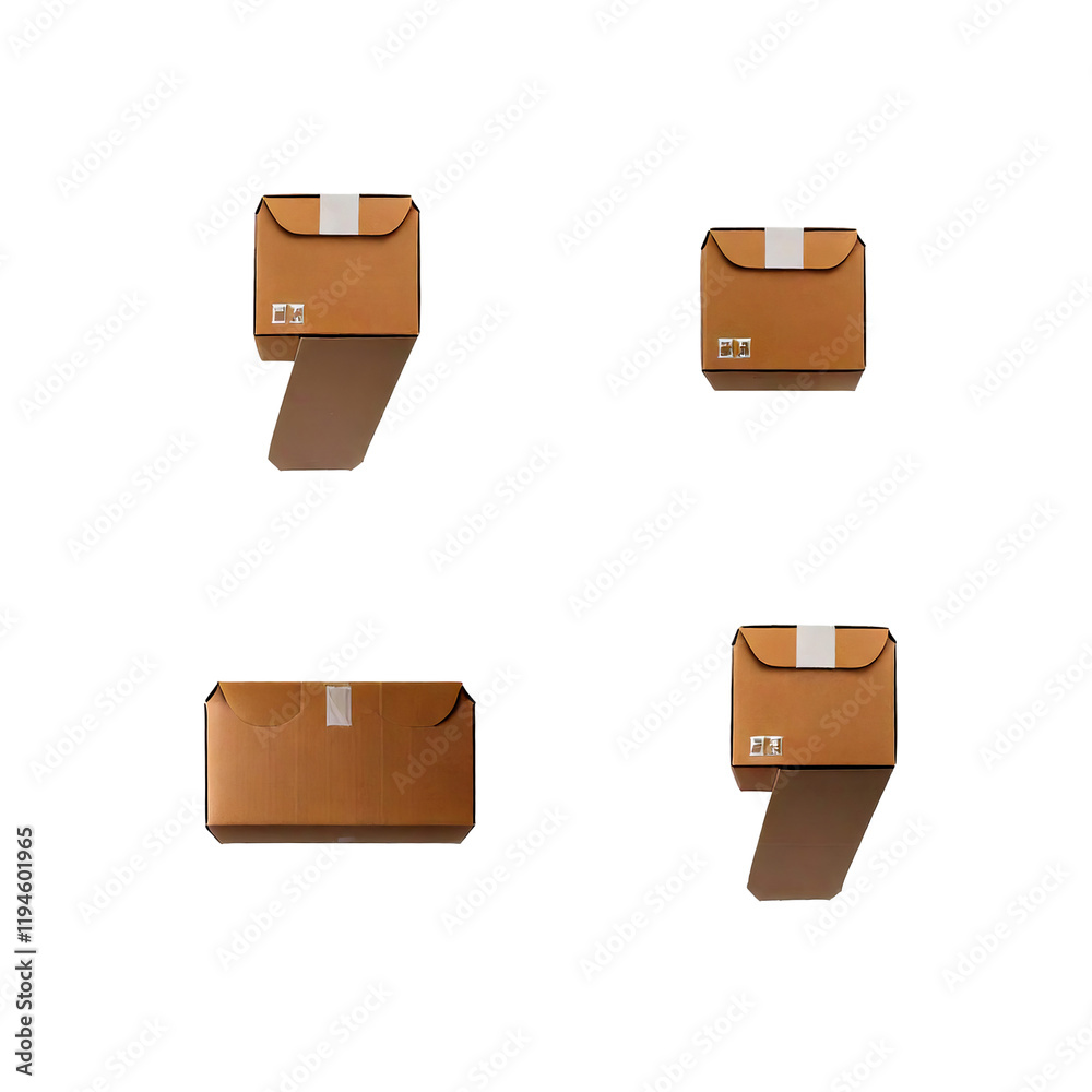 Punctuation marks designed as a cardboard box with realistic details ...