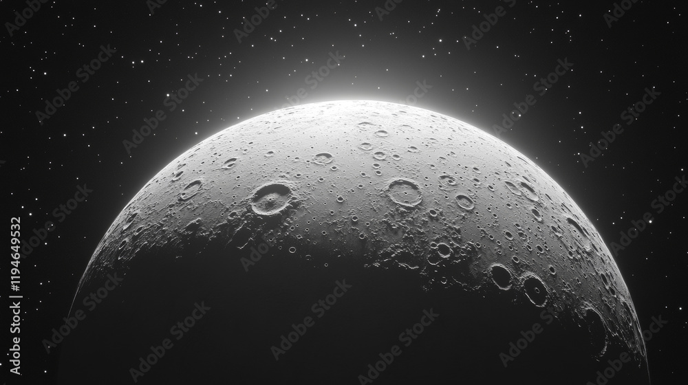 Realistic moon in space with stars and transparency, full luna Earth ...