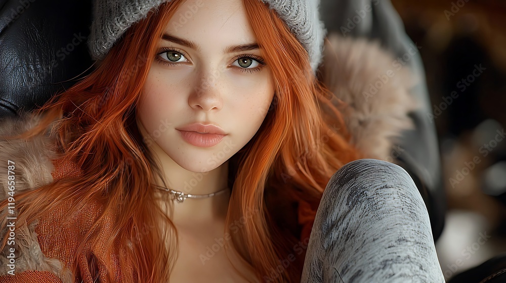 Beautiful geek girl in a dynamic pose, wearing a snow cap and Maya ...