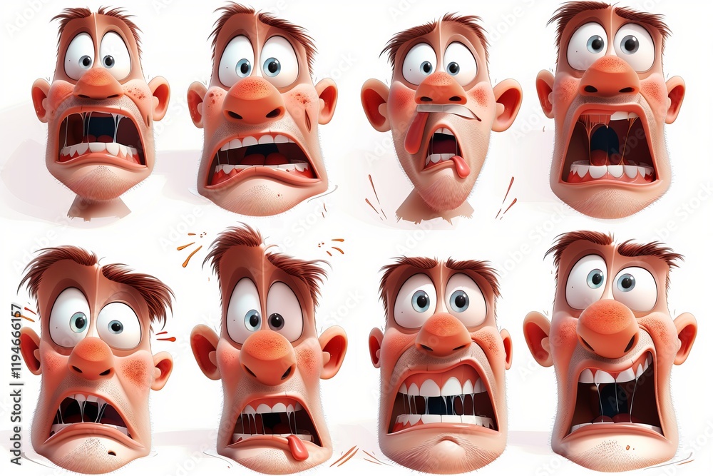 A collection of animated facial expressions showing a range of emotions ...