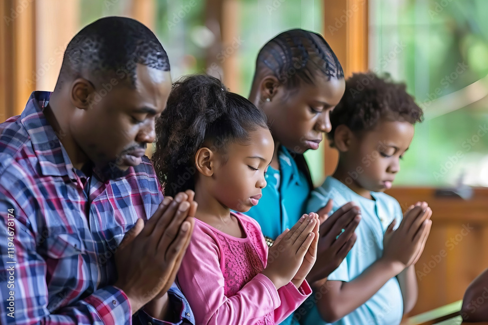 African American Family Coming Together in Unity and Faith to Pray ...